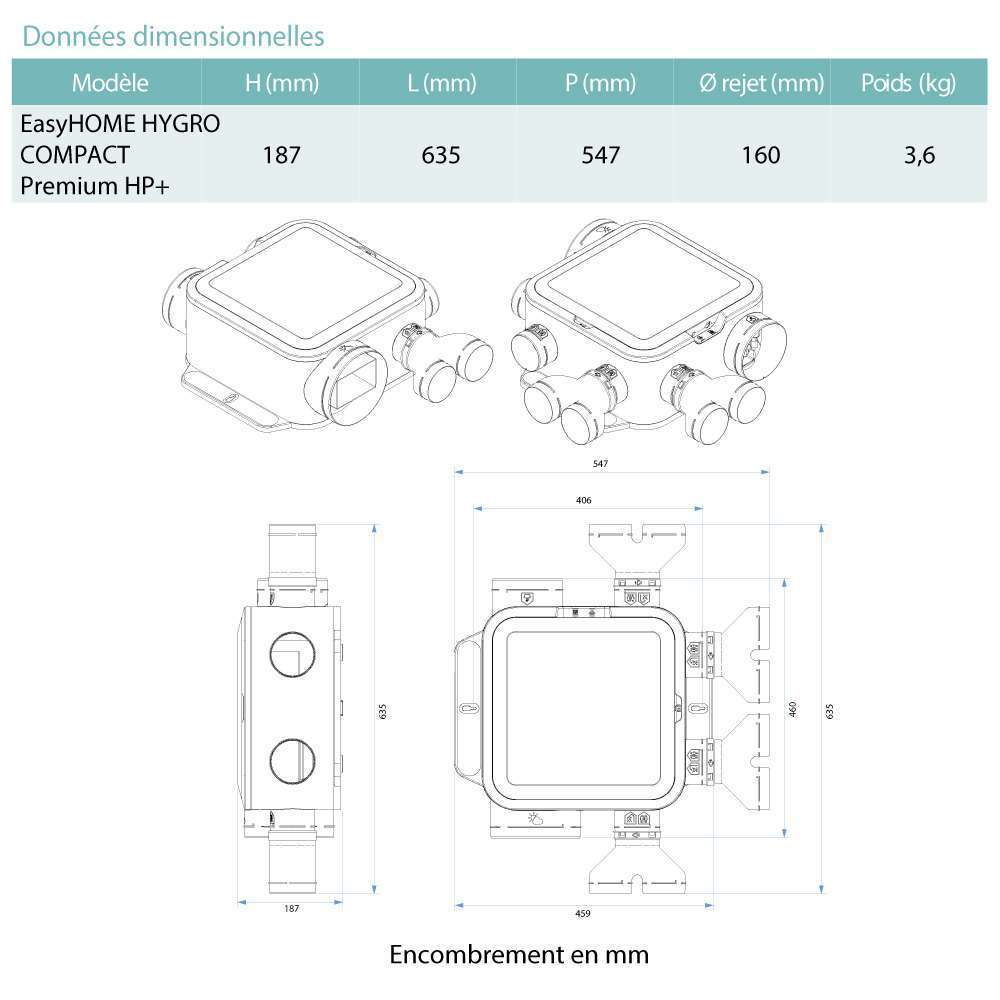 VMC simple flux hygroréglable - EasyHOME Hygro Compact Premium HP+ ...