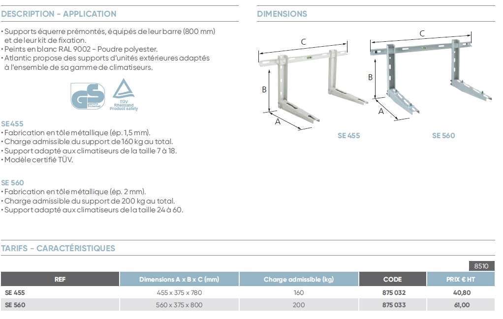 Support mural unités extérieures - ATLANTIC
