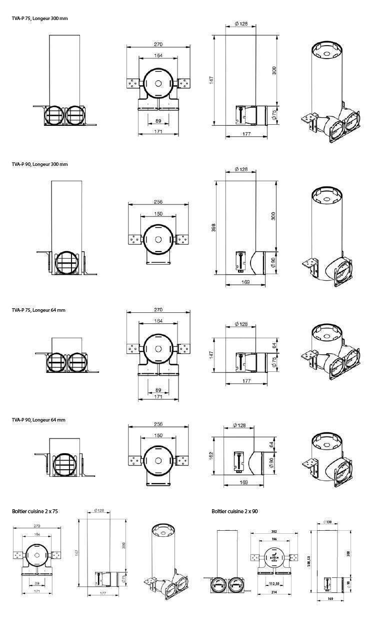 Boitier DN125 2x75 Hauteur 385 - TVA-P 75 - 990326125 - ZEHNDER ...